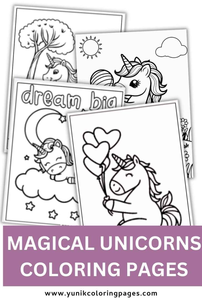Magical Unicorn Coloring Pages for Kids - Free Printable - Yunik ...