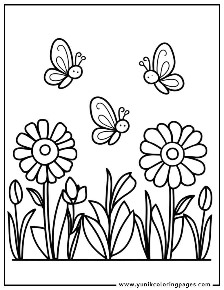 Spring Coloring Pages for Kids - 5 Free Printable PDFs - Yunik Coloring ...
