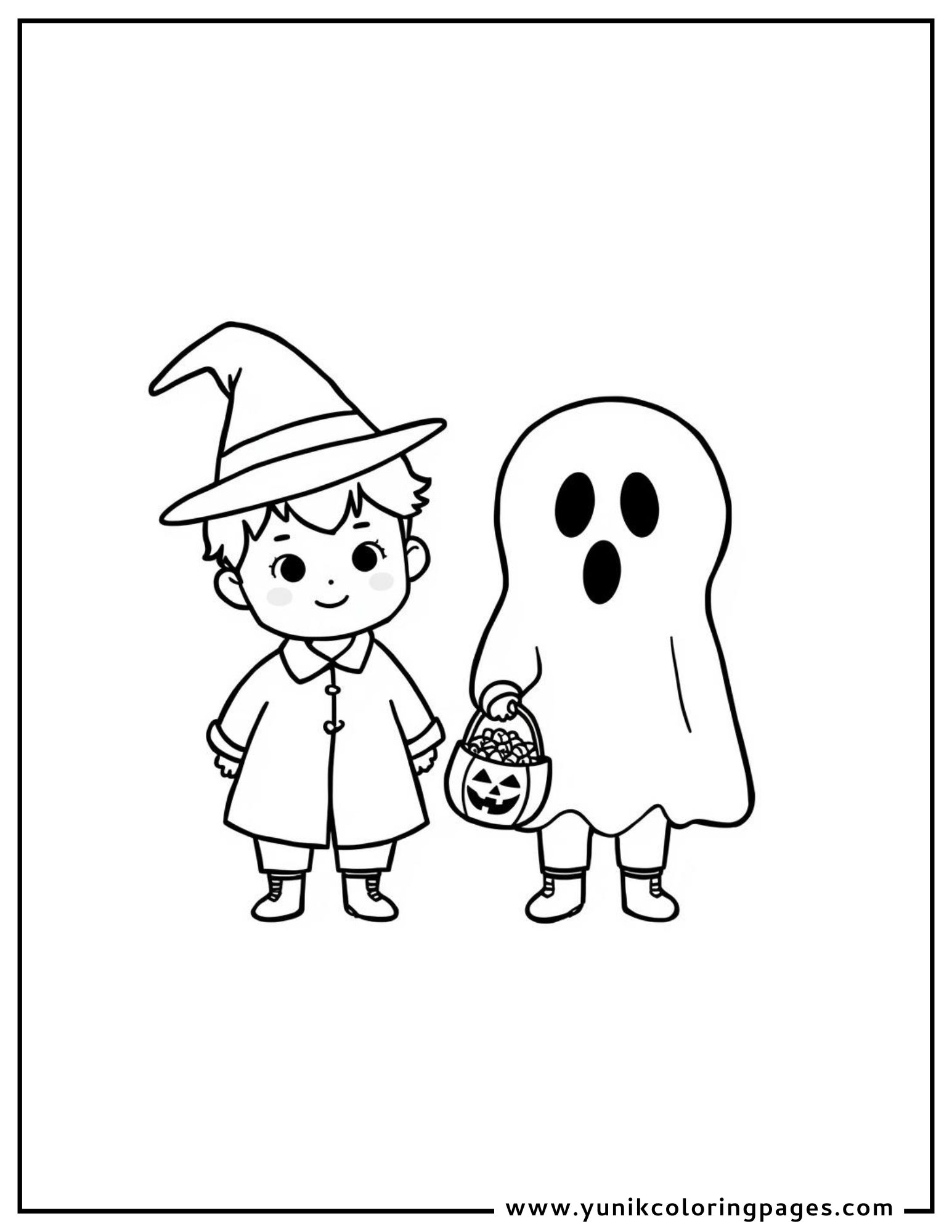 Free Trick or Treaters Coloring Pages for Kids - Yunik Coloring Pages
